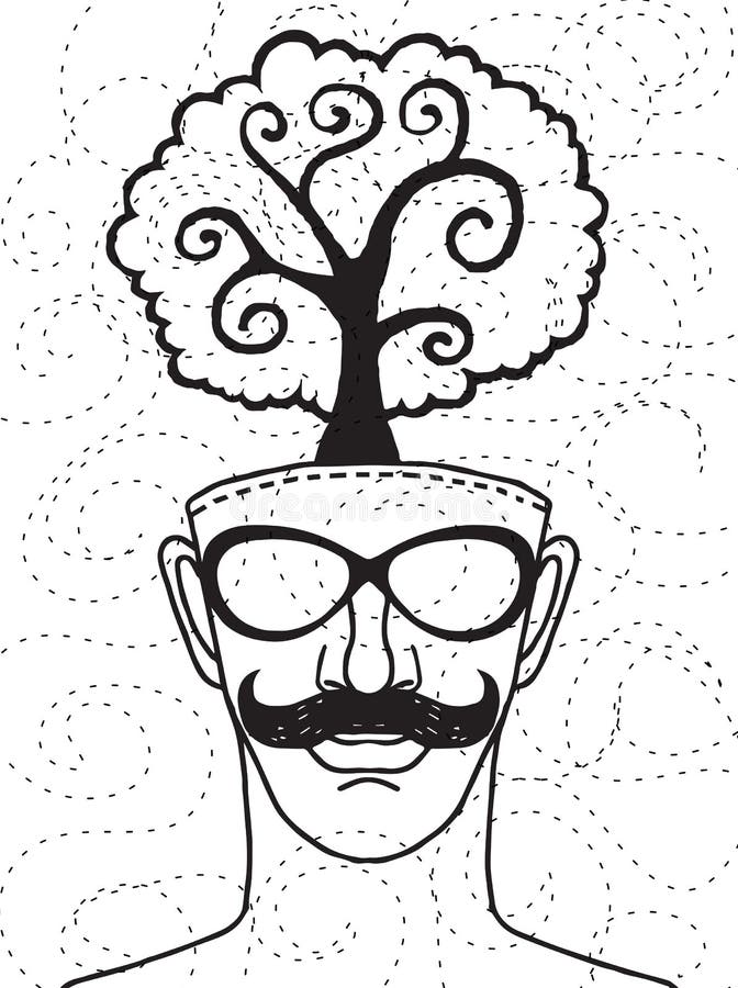 Hipster Hand Drawn Human Head with Tree Stock Vector - Illustration of ...