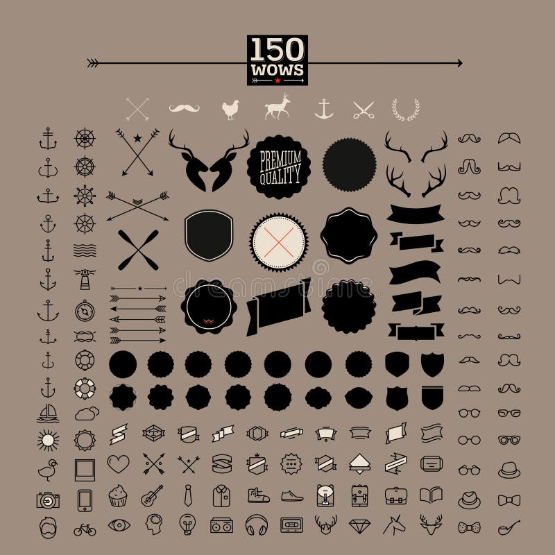 150 Hipster Icon, Label, Badge, Sticker Stock Illustration ...