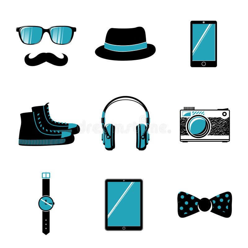 Hipster items collection stock vector. Illustration of button - 37895063