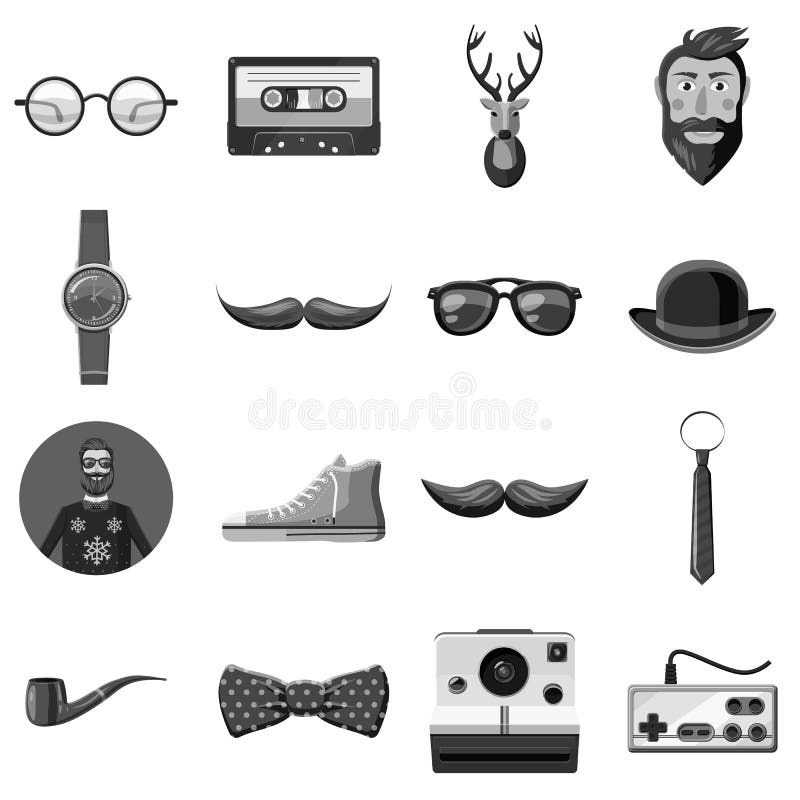 Hipster Items Icons Set Monochrome Stock Vector - Illustration of ...