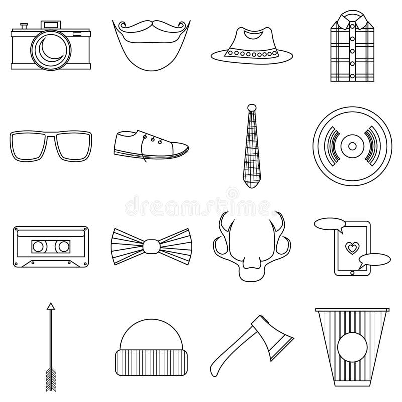 Hipster Items Icons Set, Outline Style Editorial Photography ...