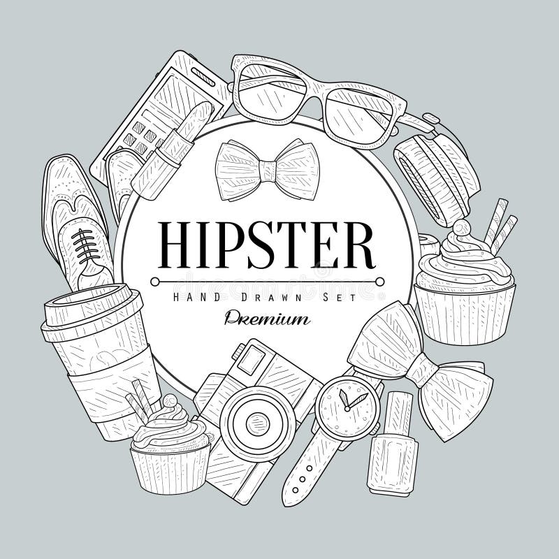 Hipster Items Vintage Sketch Stock Vector - Illustration of glasses ...