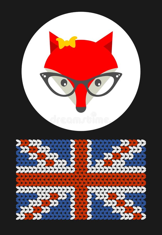 Hipster Lady Fox with British Flag. Stock Vector - Illustration of flag ...
