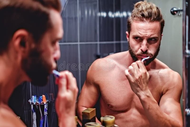Hipster man brushing teeth stock image. Image of dentalcare - 78845323