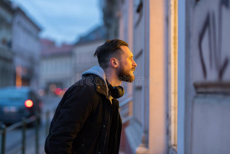 Hipster Man Checking a Storefront Stock Photo - Image of break ...