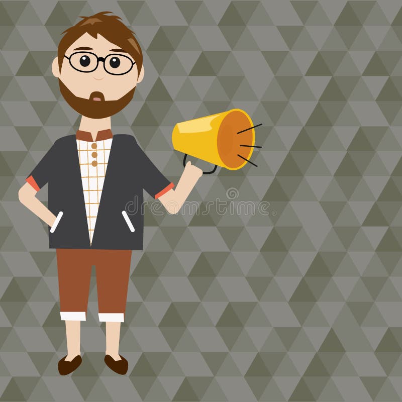 Hipster man with megaphone stock illustration. Illustration of shouting ...