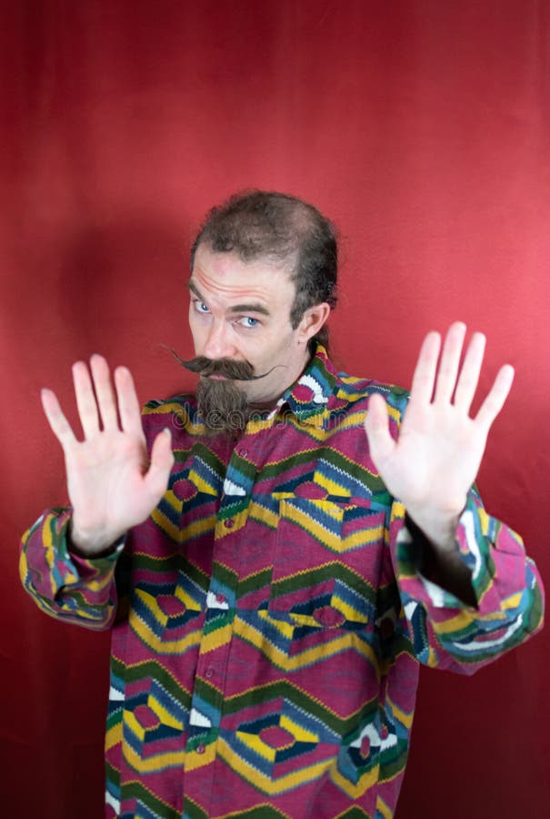 Hipster Man with Mustache and Handsome Stroking His Chin Smug Looking ...