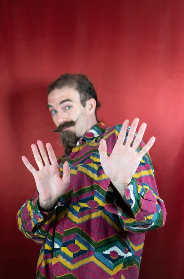 Hipster Man with Mustache and Handsome Stroking His Chin Smug Looking ...