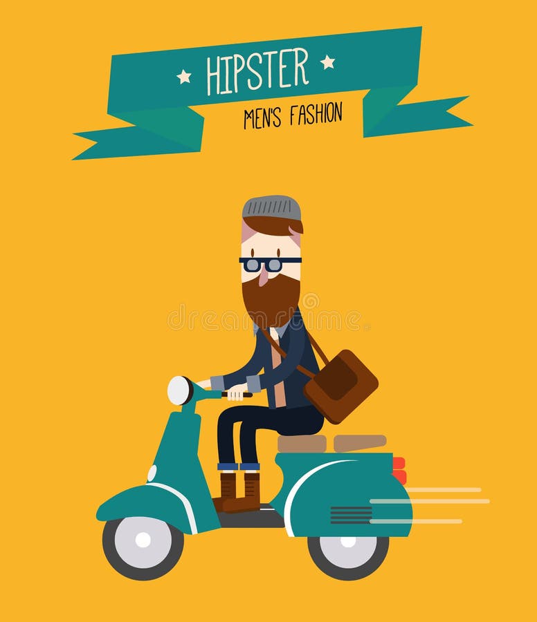 Hipster Man is Riding Scooter. Stock Vector - Illustration of design ...