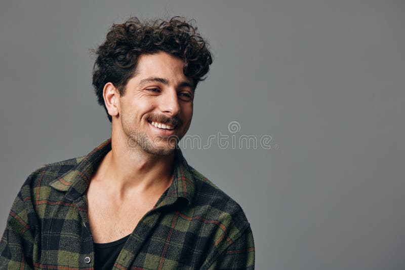 Man Hipster Natural Stylish Fashion Portrait Copyspace Face Smile Shirt