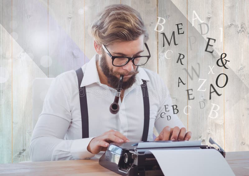 Hipster Man on Typewriter with Letters Stock Image - Image of career ...