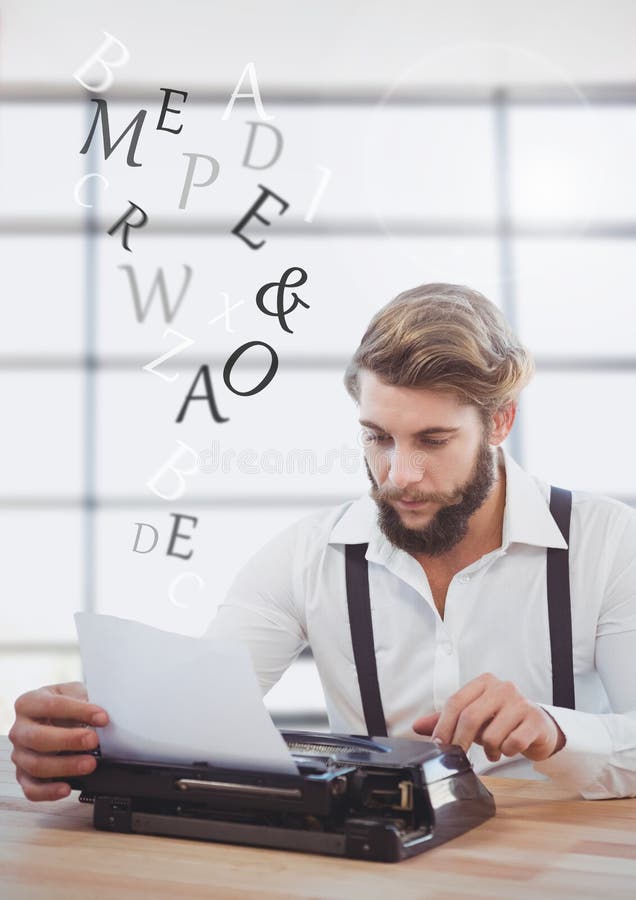 Hipster Man on Typewriter Letters and Window Stock Image - Image of ...