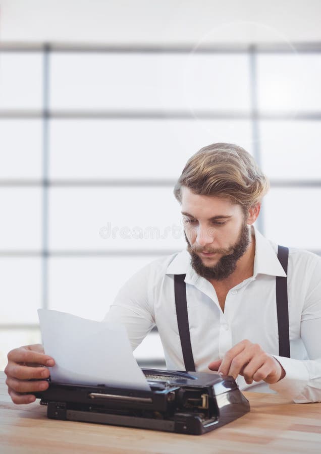 Hipster Man Typewriter Windows Stock Photos - Free & Royalty-Free Stock ...
