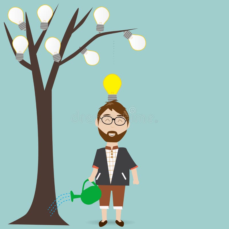 The Hipster Man Water the Plant of Ideas Stock Vector - Illustration of ...
