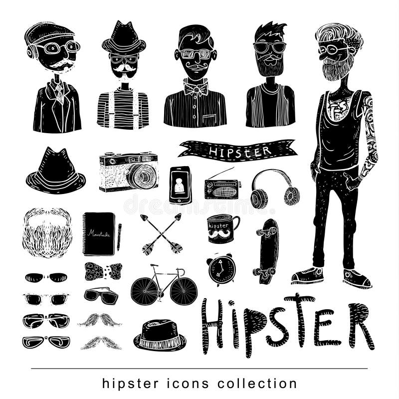 Hipster People Icon Set. Vector Illustrations. Stock Vector ...