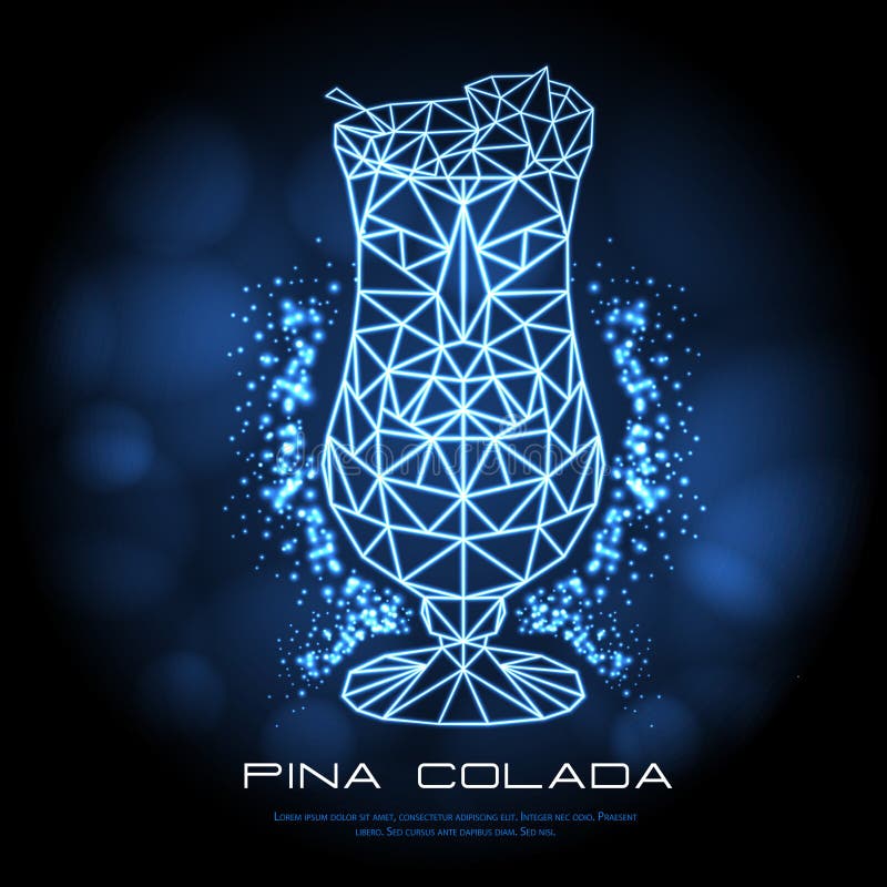 Hipster Polygonal Cocktail Pina Colada Neon Sign. Stock Vector ...