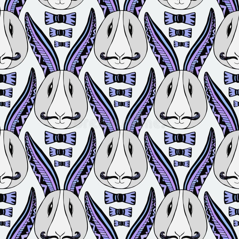 Hipster Rabbits Pattern. Vector Zentangle Creative Repeating Art ...