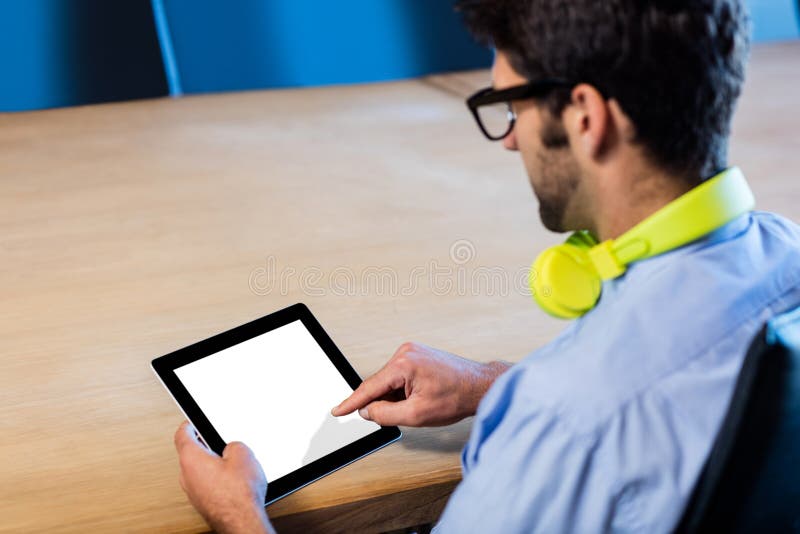 Hipster scrolling laptop stock image. Image of desk, sophisticated ...