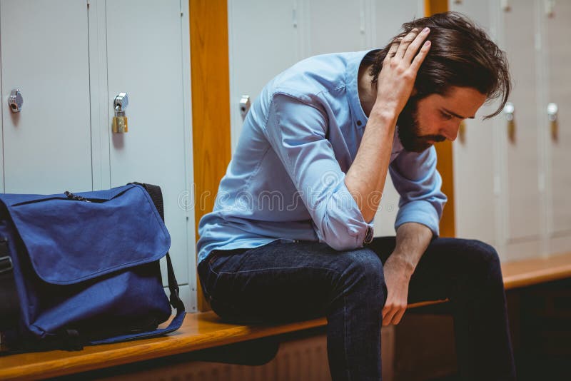 Hipster Student Feeling Sad in Hallway Stock Image - Image of anxiety ...