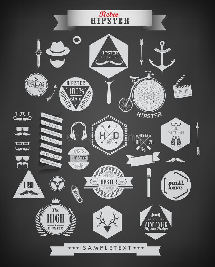 Hipster Style Elements and Icons Stock Vector - Illustration of emblem ...