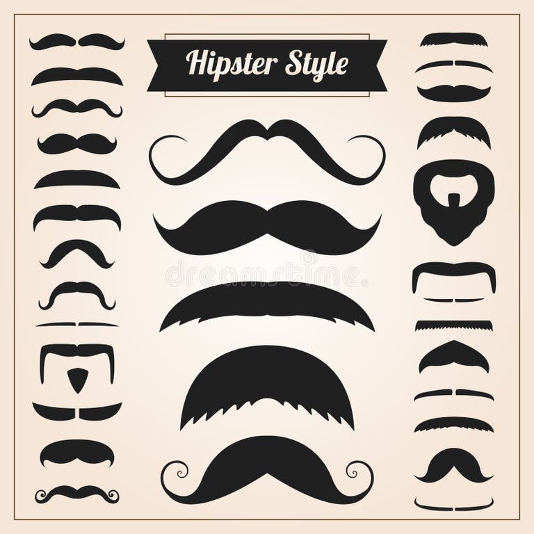 Hipster Style Mustache Vector Set Stock Vector - Illustration of ...
