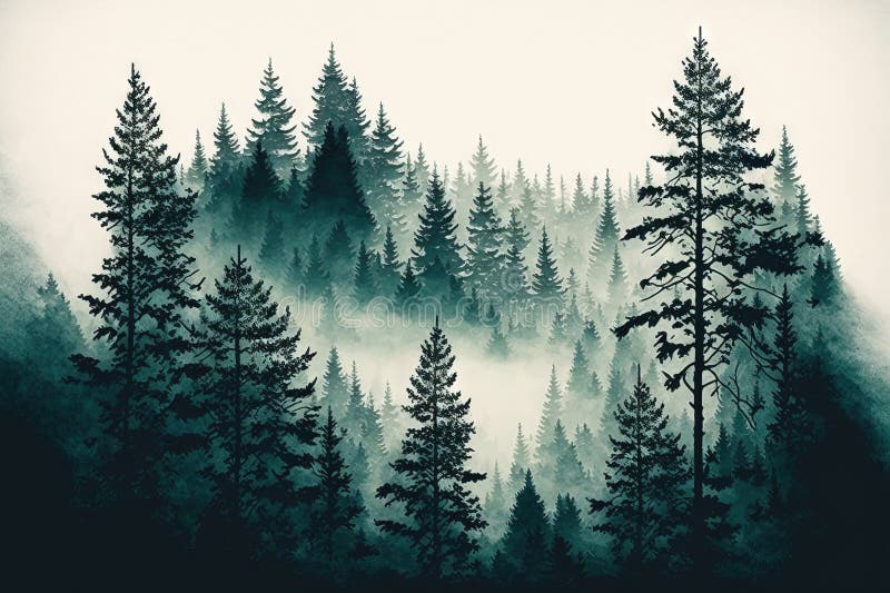 Hipster Vintage Retro Style Misty Scene with Fir Forest Stock ...