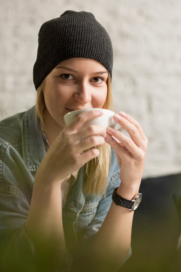 Hipster woman and coffee stock image. Image of woman - 61236139