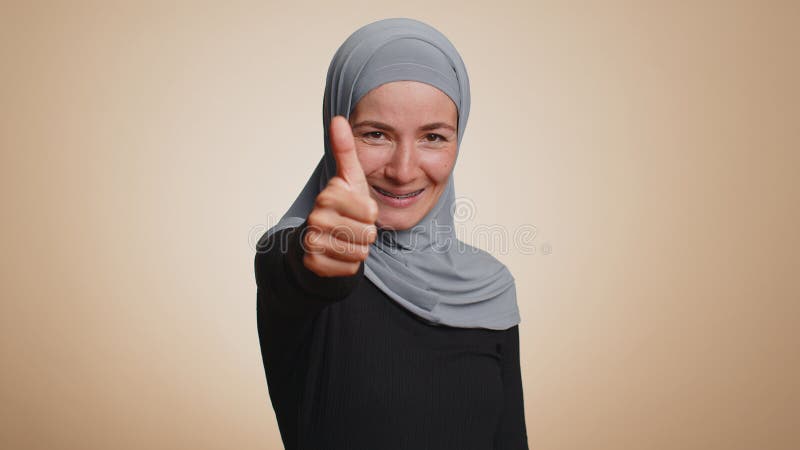 Hipster Woman Raises Thumbs Up Agrees Or Gives Positive Reply