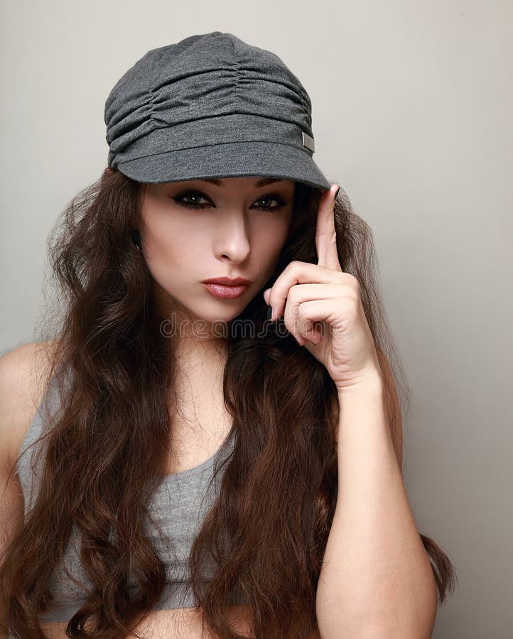Hipster Woman in Trendy Grey Cap Stock Photo - Image of cute, cool ...