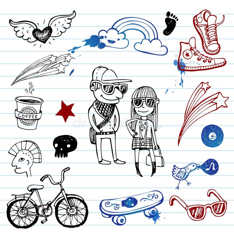 Hipsters doodle set stock vector. Illustration of doodle - 52051881