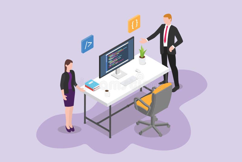 An Developer Sit in Chair Working on Computer Create Website Application Using Programming ...