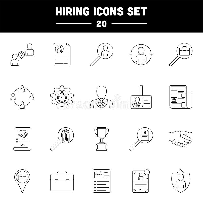 20 Hiring Icon Set in Black Line Art Stock Illustration - Illustration ...