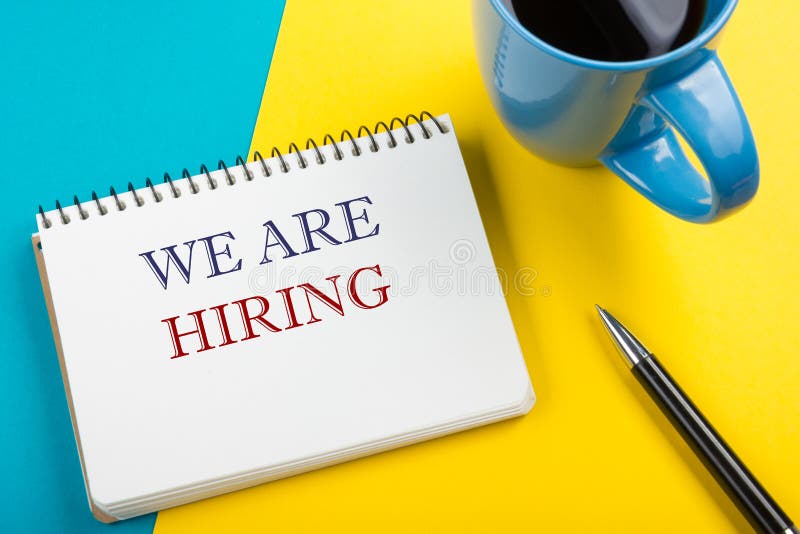 We are Hiring. Office Desk Table with Notepad, Pencil and Coffee Cup ...