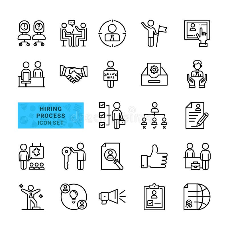 Hiring process icon set stock vector. Illustration of advertising ...