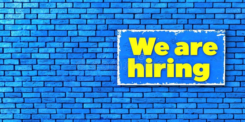 We are Hiring Text on the Blue Brick Wall. Concept of Employment ...