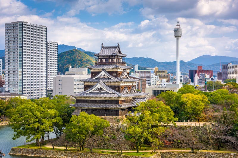 Hiroshima, Japan City Skyline at the Castle Stock Image - Image of ...