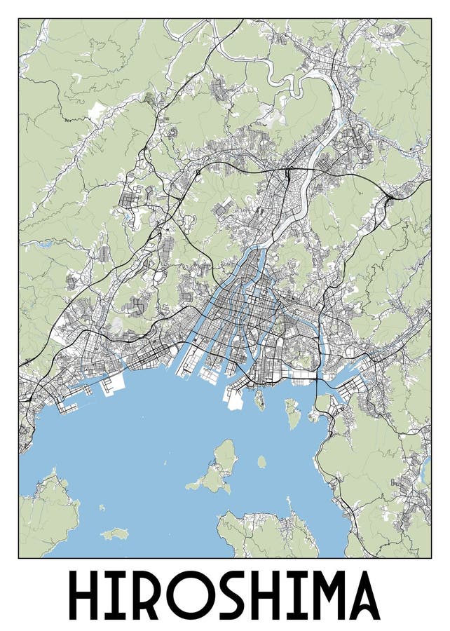 Hiroshima, Japan map stock vector. Illustration of wind - 317167700