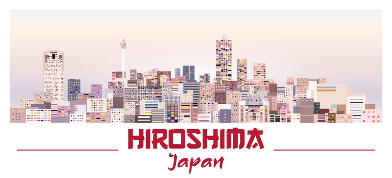 Hiroshima Skyline in Bright Color Palette Vector Illustration Stock ...