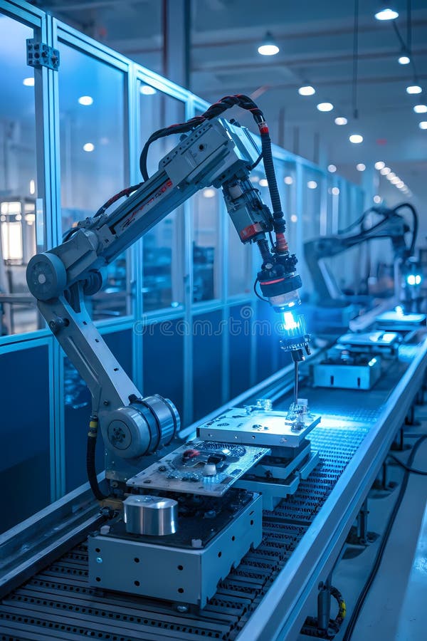 AI Generated: Robotic Assembly Line: Precision Manufacturing in Blue ...