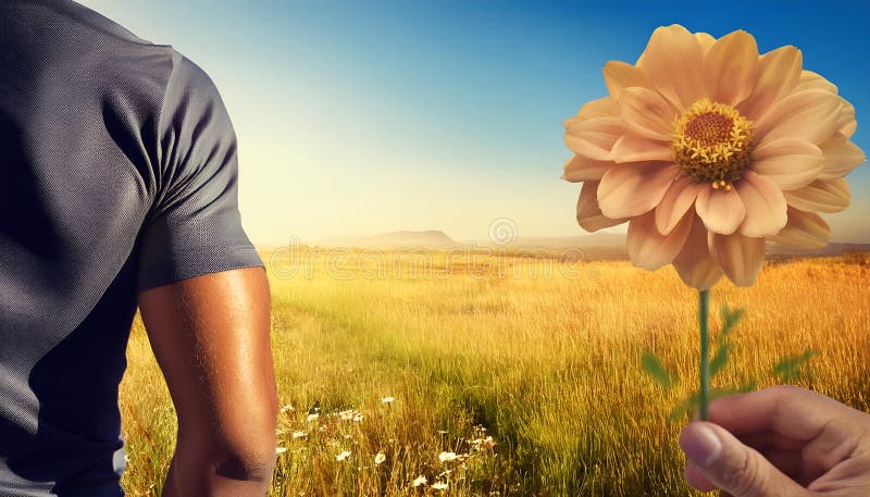 AI Half Man with a Flower in the Right-Side Hand Stock Image - Image of ...