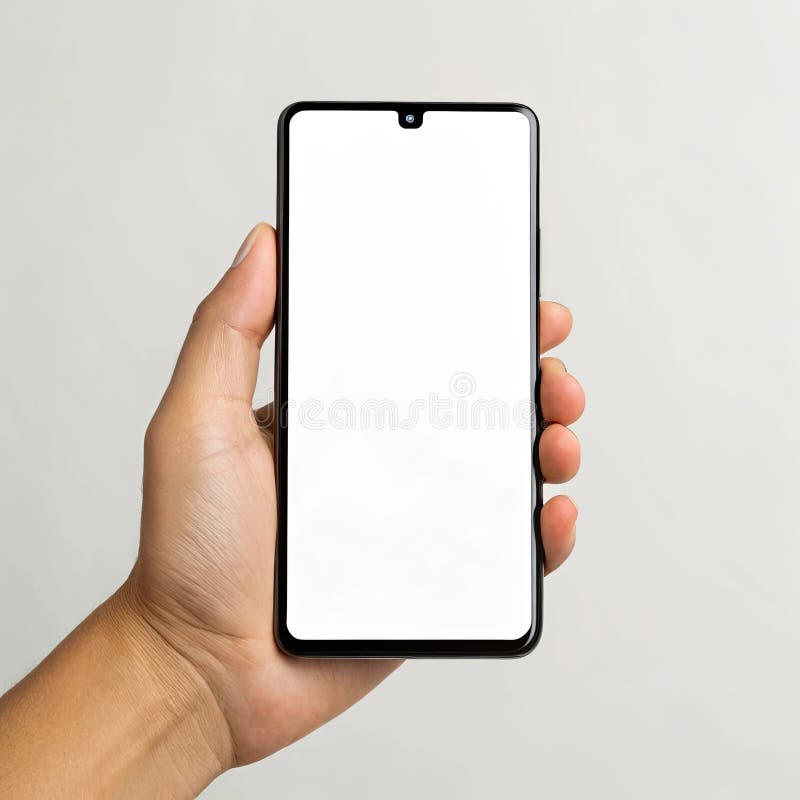 Hand Holding Modern Smartphone Mock-up with Blank Screen. Stock ...