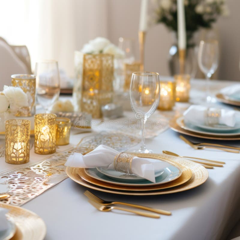 His Image Showcases an Elegant Table Setting with a Ramadan Theme Stock Illustration ...