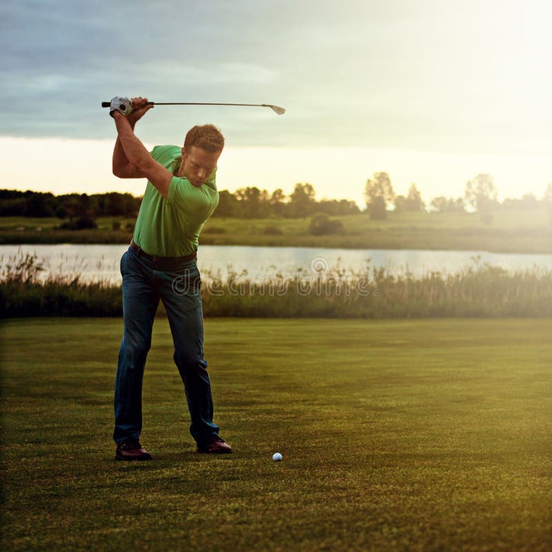 His Technique is Game Changing. a Man Practicing His Swing on the Golf ...