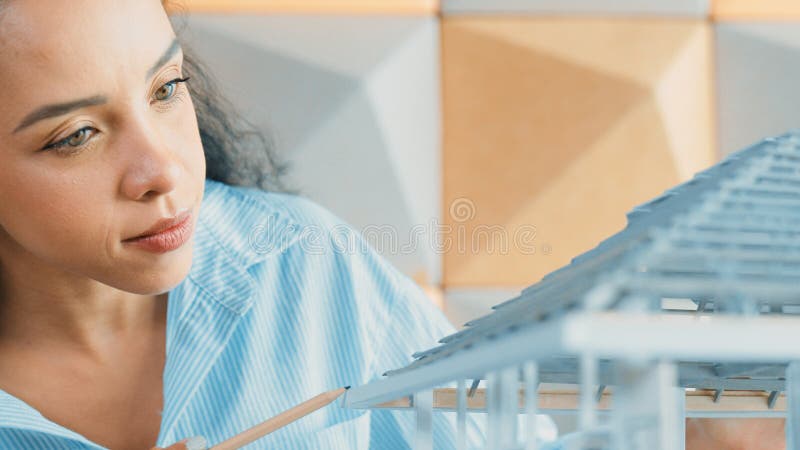 Hispanic Architect Engineer Check House Model Construction. Manipulator ...