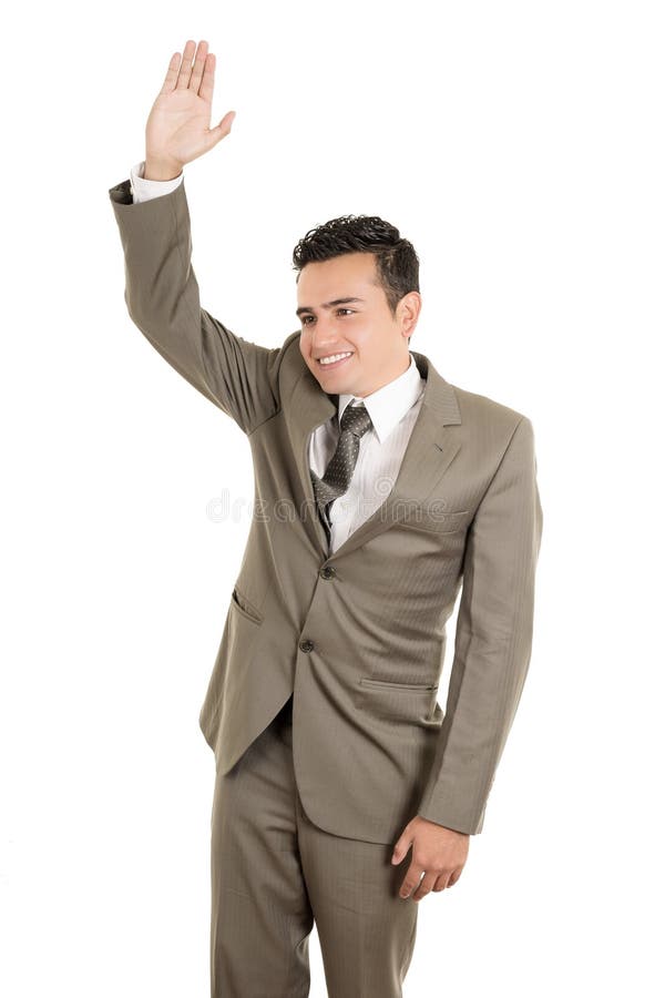 Hispanic Business Man Waving, Isolated Stock Photo - Image of cheerful ...