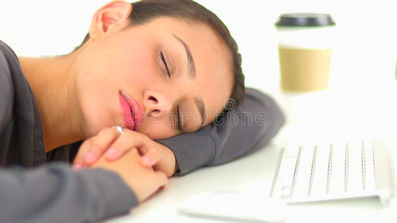 Hispanic Business Woman Resting Head on Desk Stock Footage - Video of ...