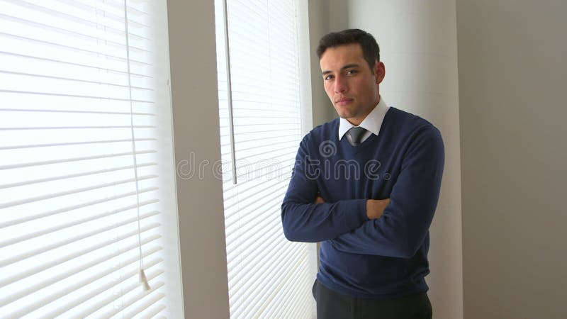 Businessman Standing by Window Stock Video - Video of happy, looking ...