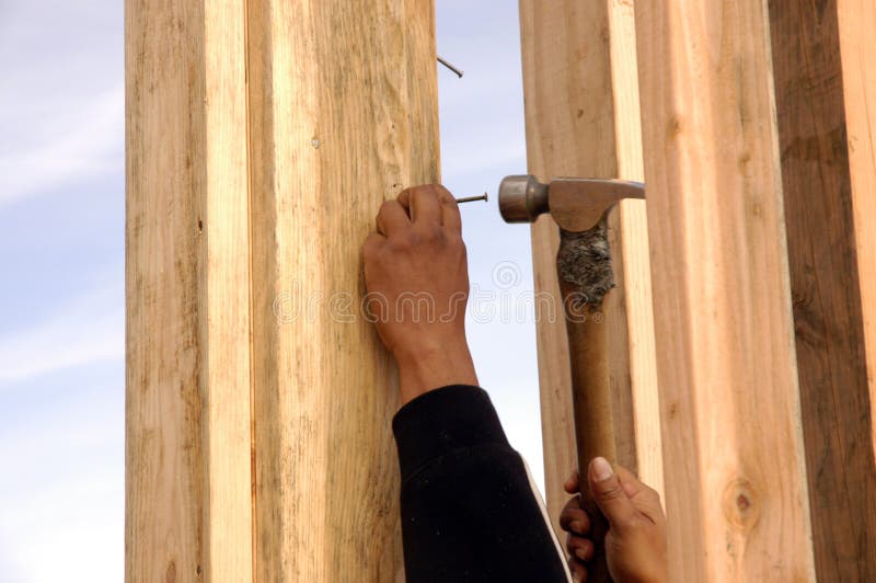 Hispanic Carpenter Lifting Roofing Panels Onto Roof Stock Image - Image ...
