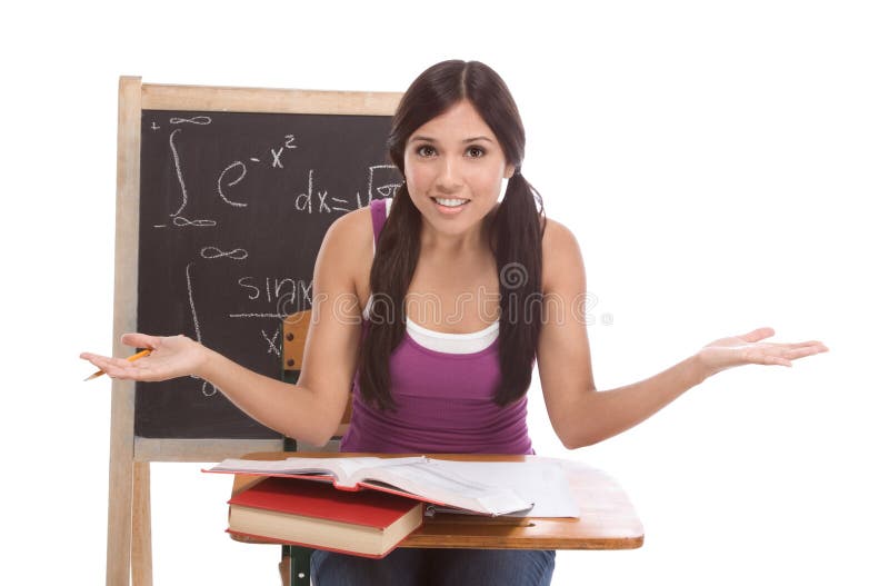 Hispanic College Student Woman Studying Math Exam Stock Photo - Image ...