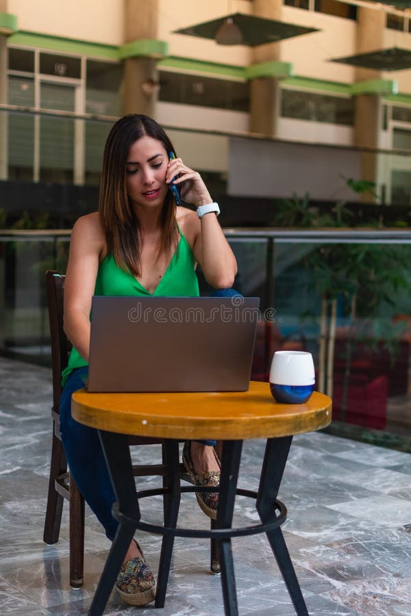 Hispanic Empowered Woman Working on His Computer Stock Image - Image of ...